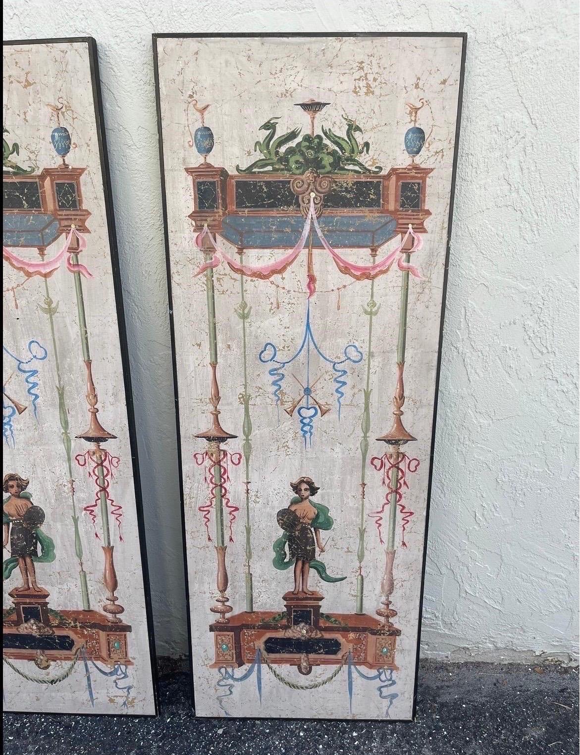 Pair of Neoclassical Style Painted Panels For Sale at 1stDibs