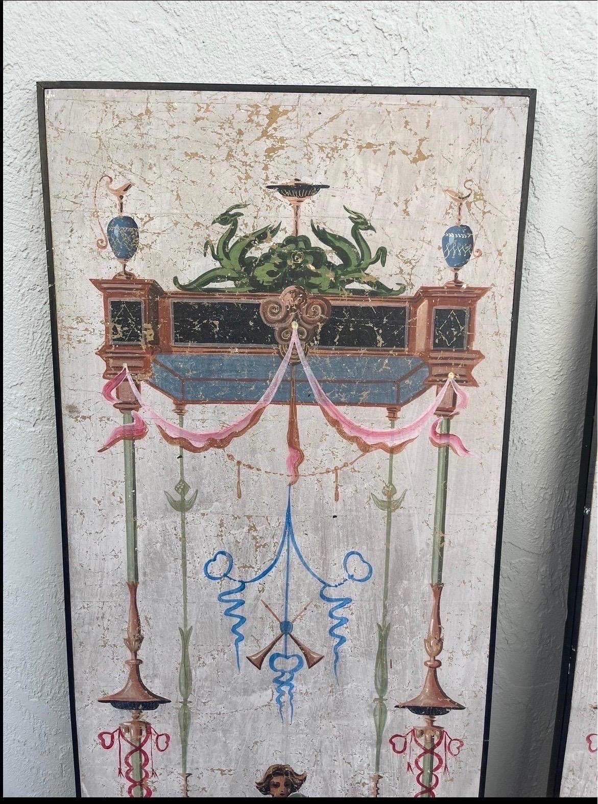 Pair of Neoclassical Style Painted Panels For Sale at 1stDibs