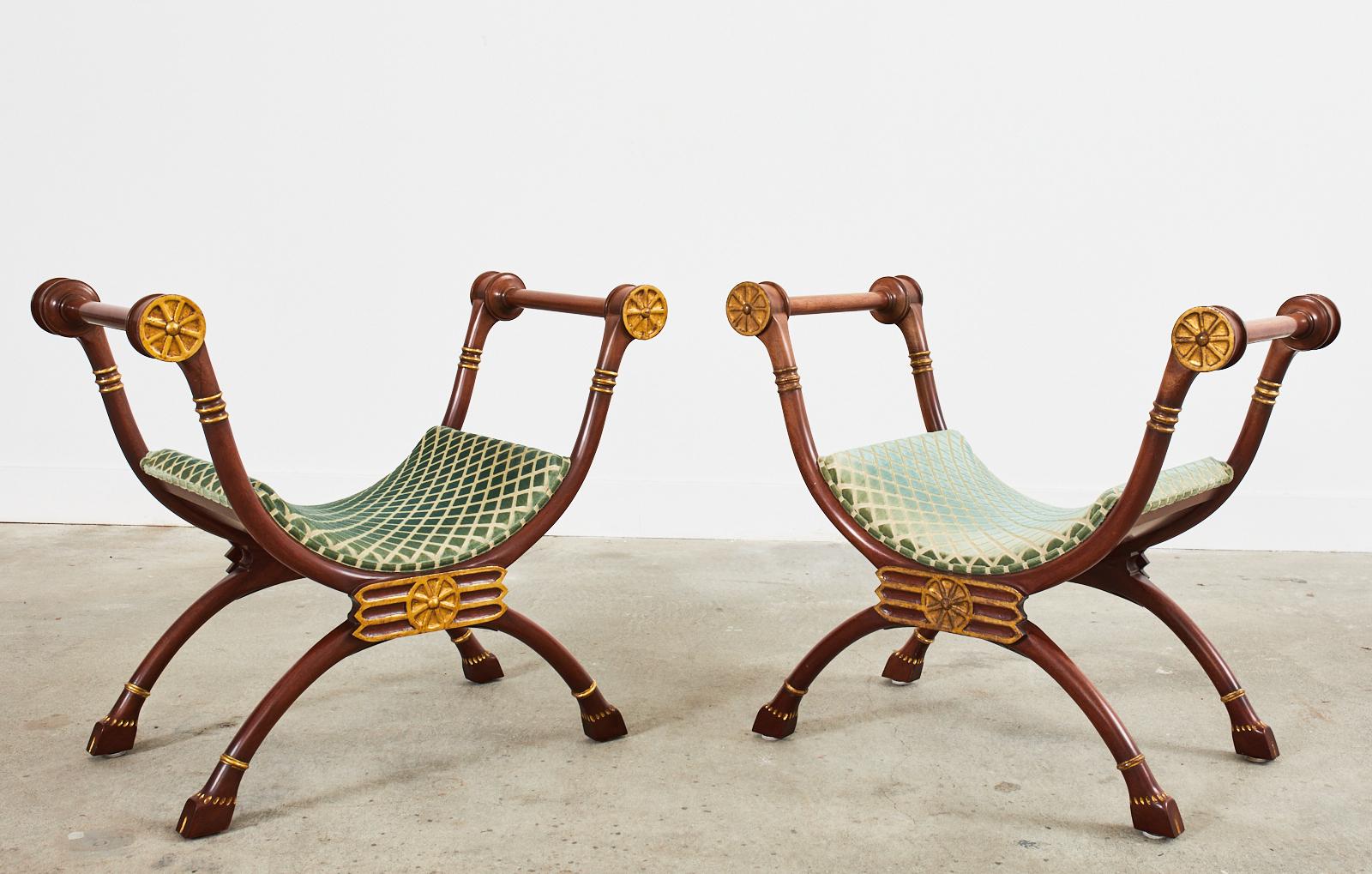 Pair of Neoclassical Style Savonarola Benches with Curule Legs at 1stDibs