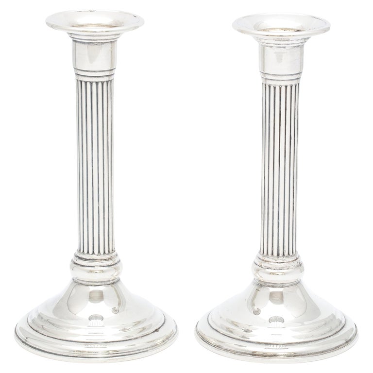 Pair of Neoclassical-Style Sterling Silver Candlesticks at 1stDibs