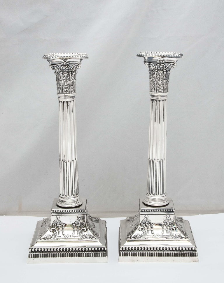 Pair of Neoclassical-Style Tall Sterling Silver Corinthian Column ...