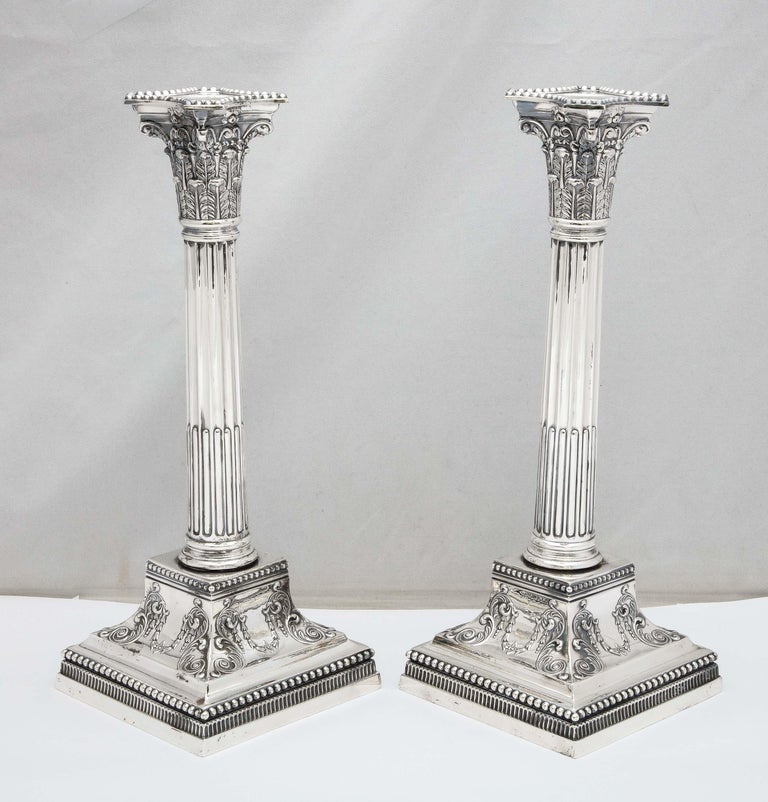 Pair of Neoclassical-Style Tall Sterling Silver Corinthian Column ...