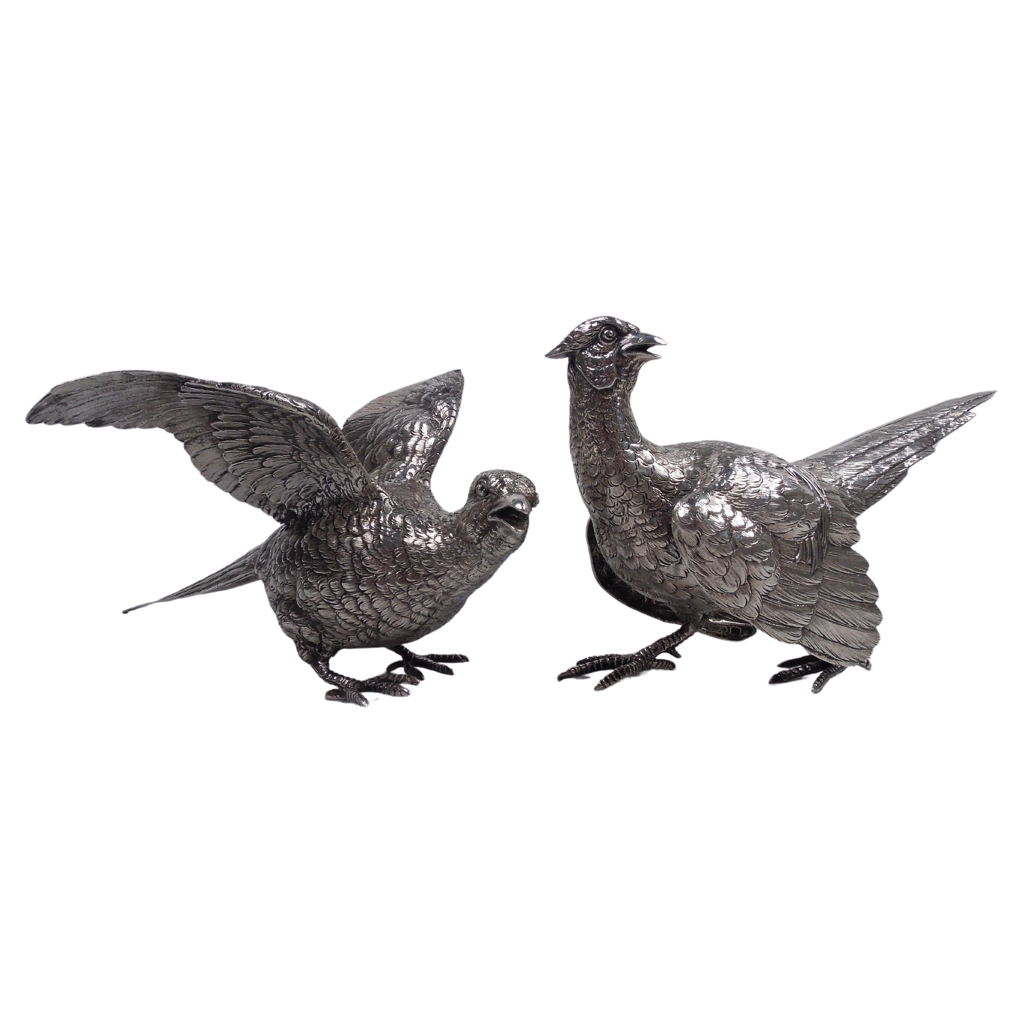 1960s Pair of German Sterling Silver Table Pheasants at 1stDibs