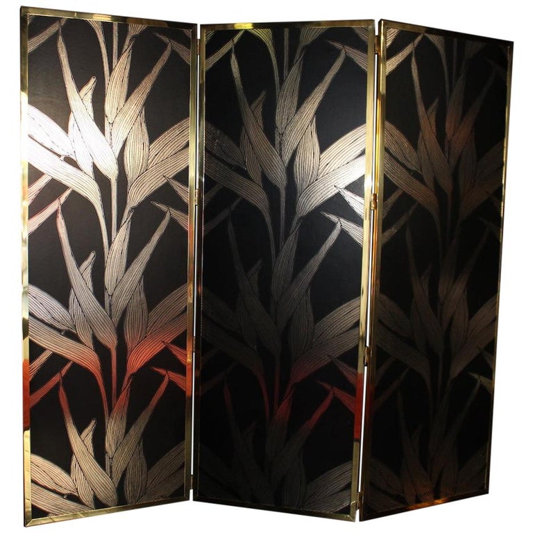 Pair of New Black and Gold Screens Belle Époque Style "Papyrus" Design ...