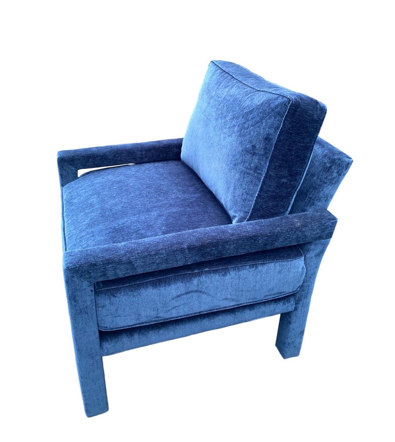 Pair of New Milo Baughman Style Iconic Parsons Chairs, Pantone Blue ...
