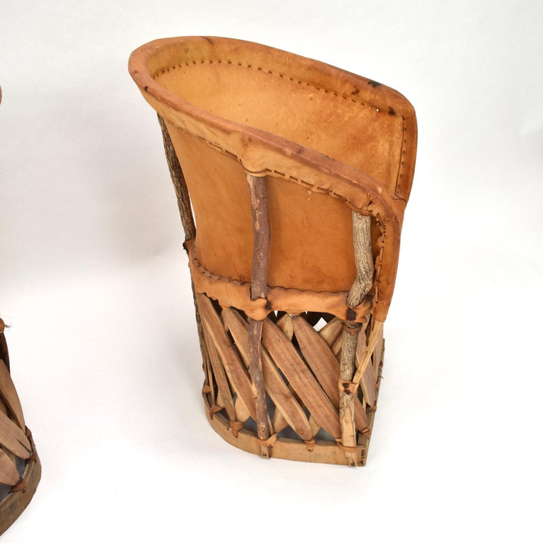Pair of North or Native American Chairs in Leather and Wood at 1stDibs
