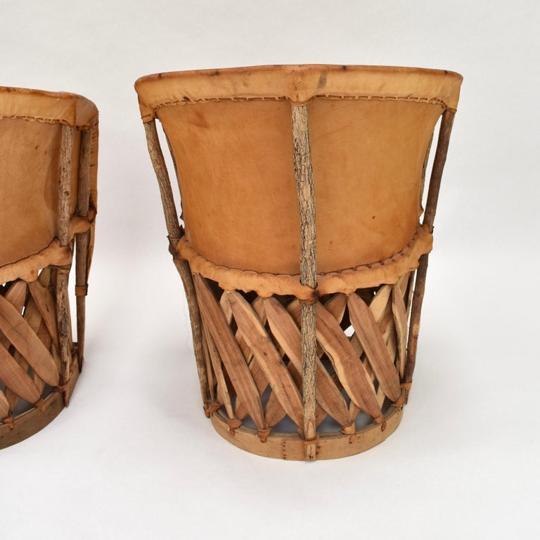 Pair of North or Native American Chairs in Leather and Wood at 1stDibs