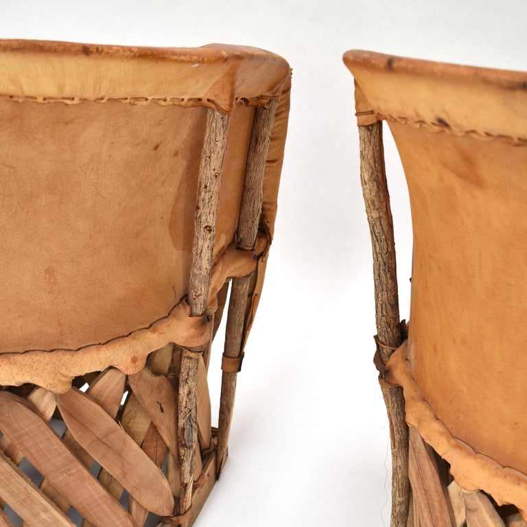 Pair of North or Native American Chairs in Leather and Wood at 1stDibs