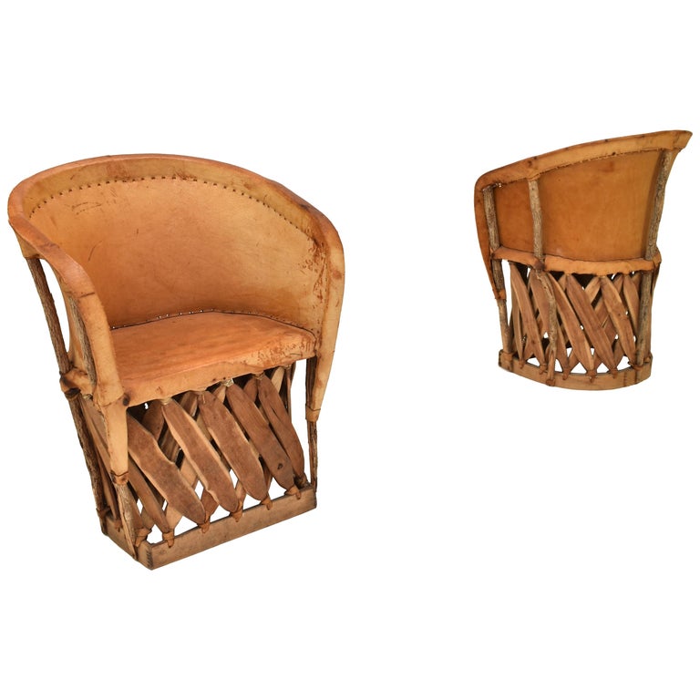 Pair of North or Native American Chairs in Leather and Wood at 1stDibs