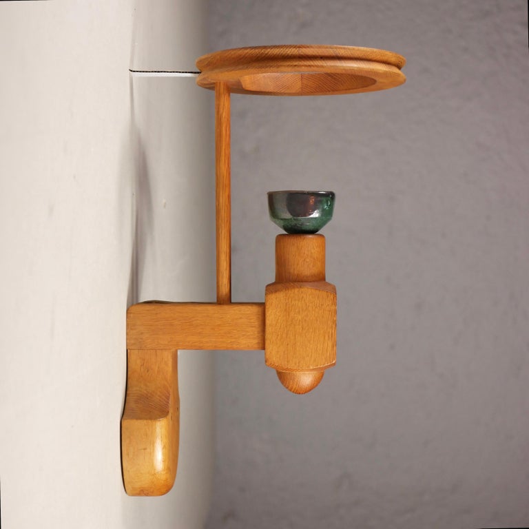 Pair of Oak and Ceramics Wall Lights by Guillerme et Chambron, France ...