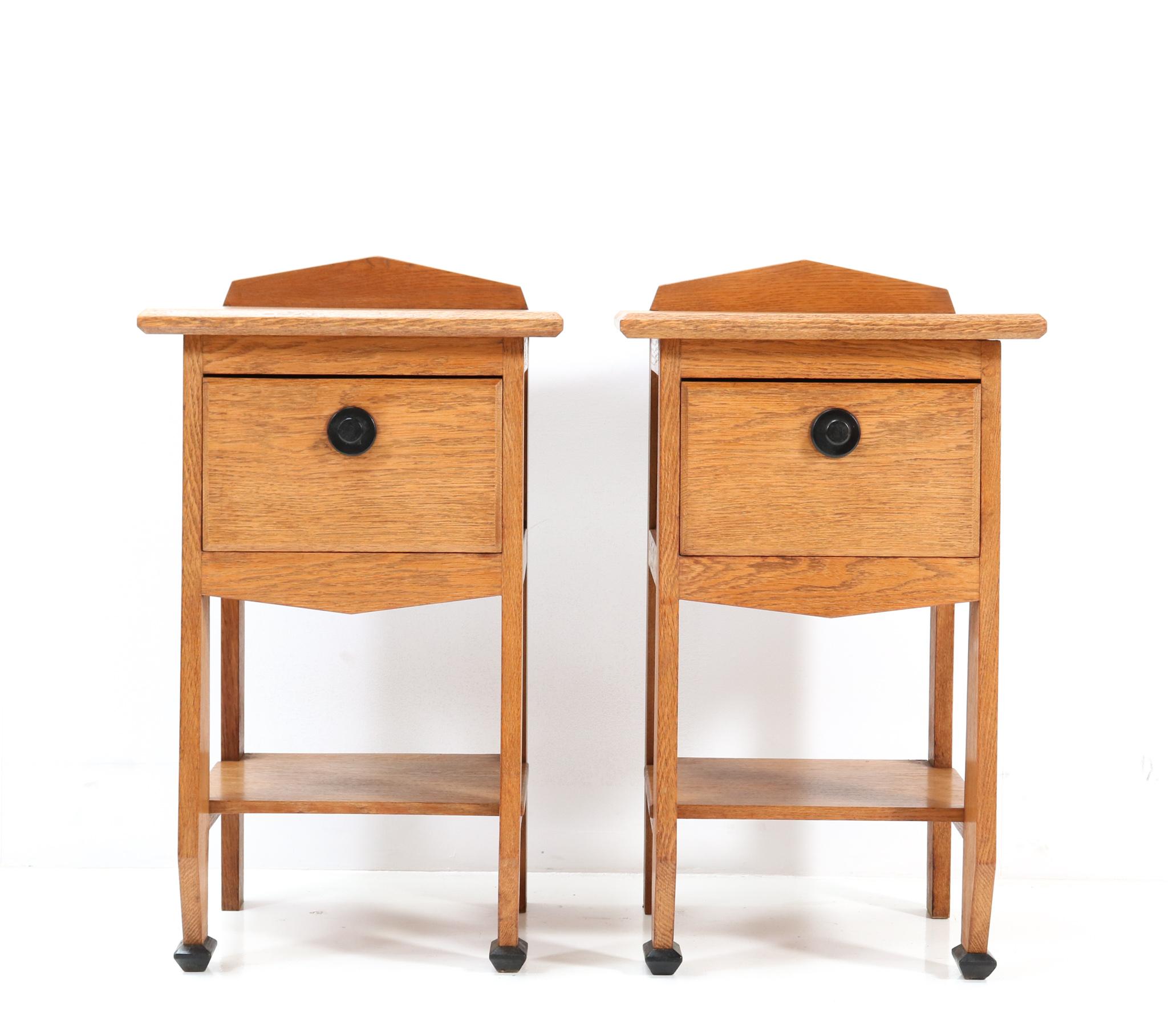 Pair of Oak Art Deco Amsterdamse School Nightstands by Jac. van den ...