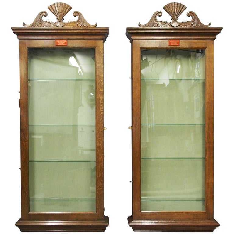 Pair of Oak Bespoke Made Fan Display Cabinets at 1stDibs