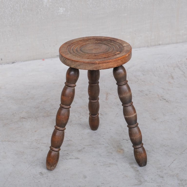 Pair of Oak French Mid-Century Bobbin Stools For Sale at 1stDibs