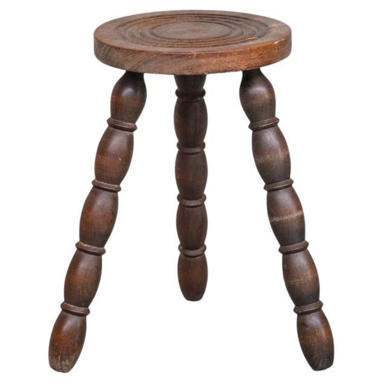 Pair of Oak French Mid-Century Bobbin Stools For Sale at 1stDibs