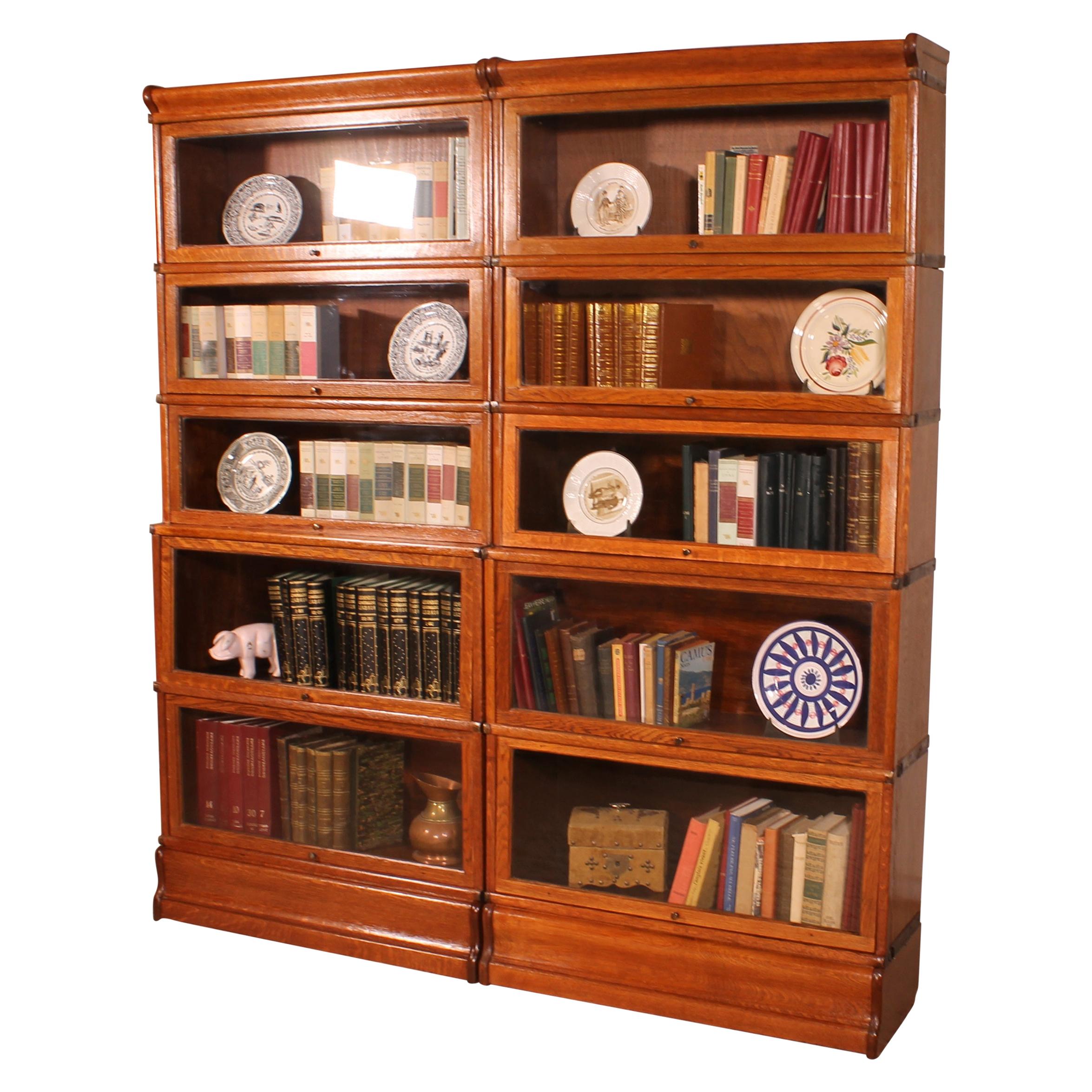 Pair of Oak Stacking Bookcases in Oak-5 Elements-Globe Wernicke at 1stDibs