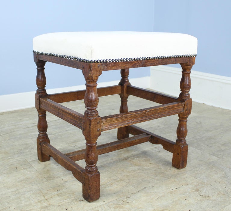 Pair of Oak Turned Leg Stools at 1stDibs