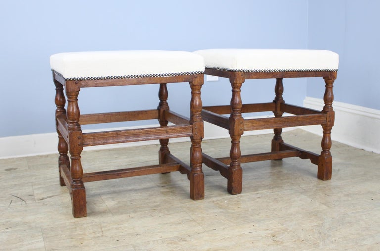 Pair of Oak Turned Leg Stools at 1stDibs