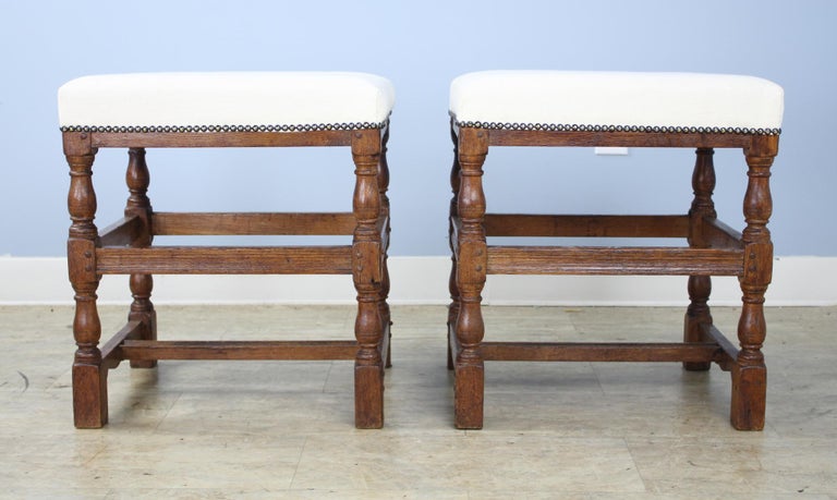 Pair of Oak Turned Leg Stools at 1stDibs
