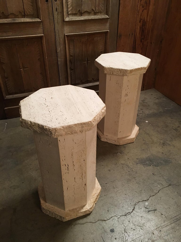 Pair of Octagonal Travertine Columns at 1stDibs