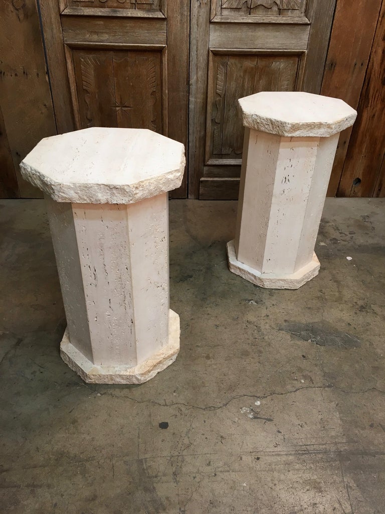 Pair of Octagonal Travertine Columns at 1stDibs