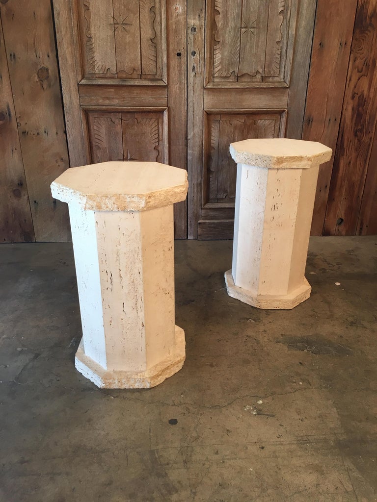 Pair of Octagonal Travertine Columns at 1stDibs