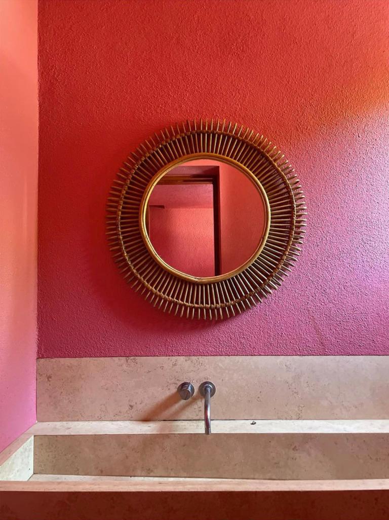 Pair of 'Oculus' Round Rattan Mirrors by Design Frères For Sale at 1stDibs