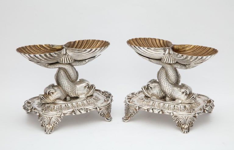 Pair of Odiot Neoclassical Sterling Silver Dolphin-Form Salt Cellars ...