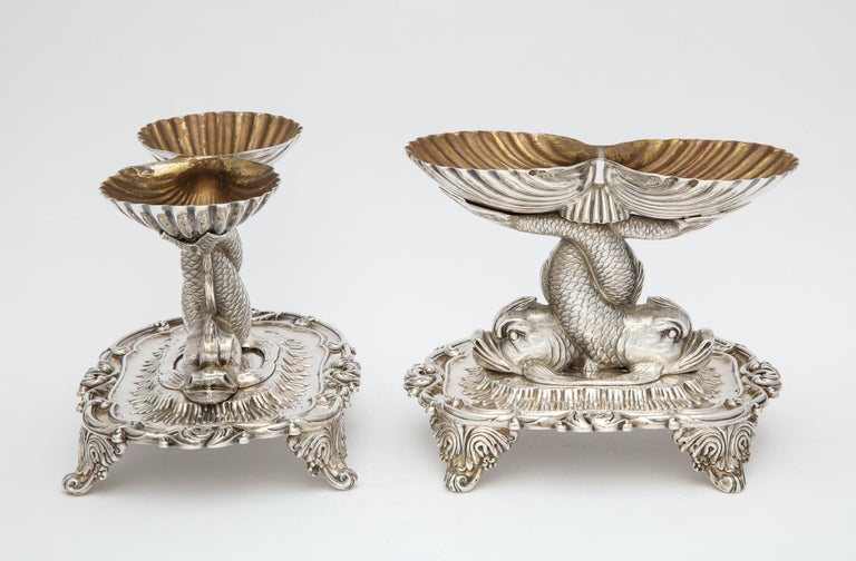 Pair of Odiot Neoclassical Sterling Silver Dolphin-Form Salt Cellars ...