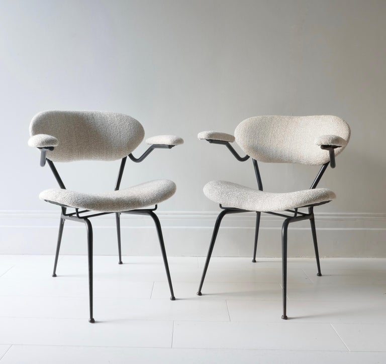 Pair of off White Arm Chairs with Metal Black Frame, Italy, 1960s at ...
