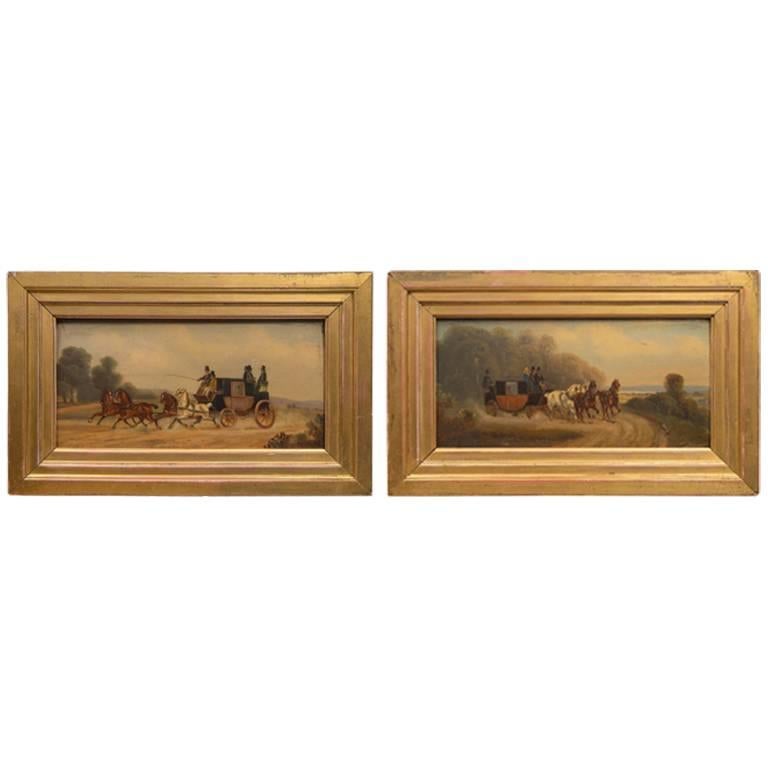Pair of Oil Paintings Coaching Scenes For Sale at 1stDibs