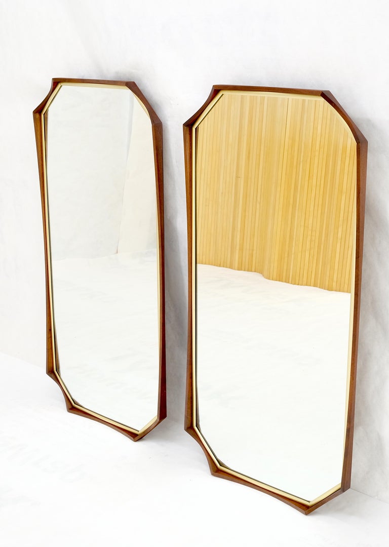 Pair of Oiled Walnut Frames Gold Trim Elongated Octagon Shape Wall ...