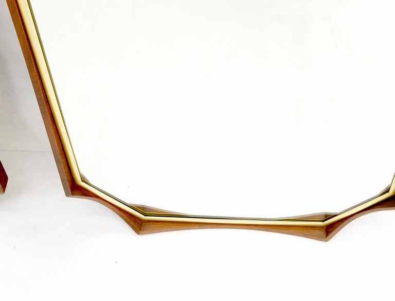 Pair of Oiled Walnut Frames Gold Trim Elongated Octagon Shape Wall ...