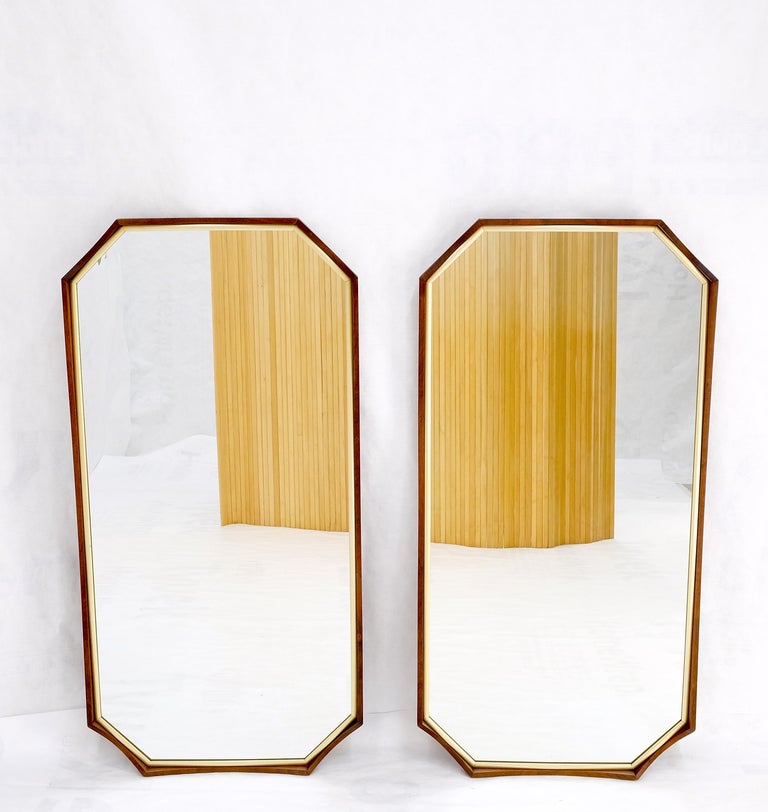 Pair of Oiled Walnut Frames Gold Trim Elongated Octagon Shape Wall ...