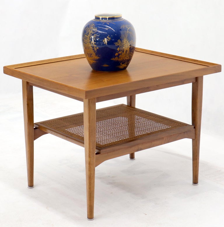 Pair of Oiled Walnut Rectangular Cane Shelf Side End Table Stands at ...