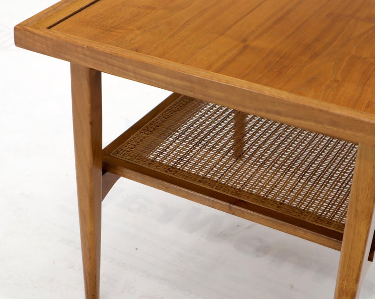 Pair of Oiled Walnut Rectangular Cane Shelf Side End Table Stands at ...