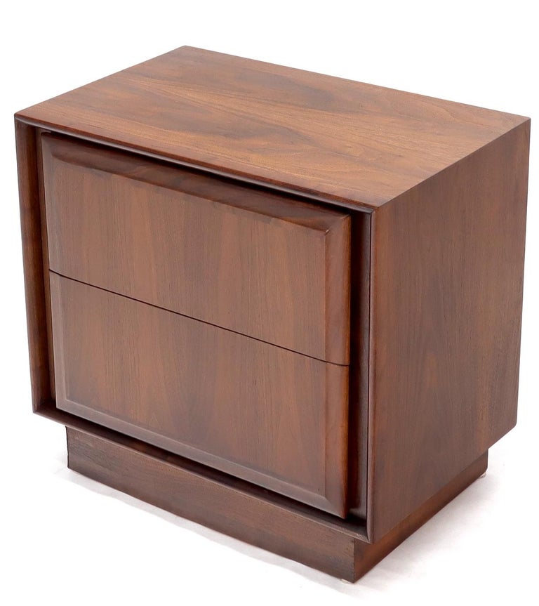 Pair of Oiled Walnut Two Drawers Cube Shape Nightstands End Side Tables ...