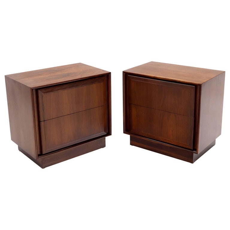 Pair of Oiled Walnut Two Drawers Cube Shape Nightstands End Side Tables ...