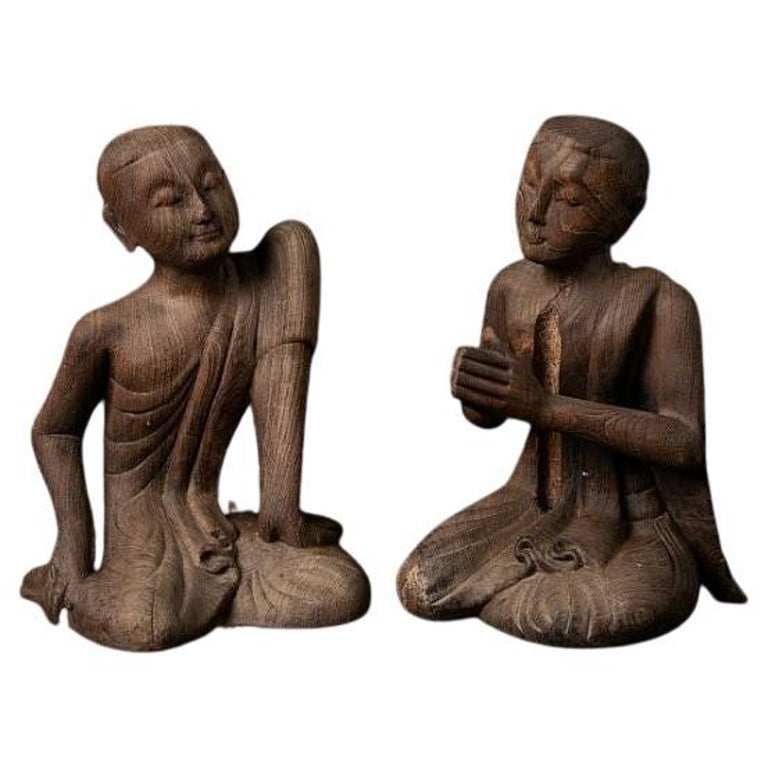 Pair of Old Burmese Monk Statues from Burma For Sale at 1stDibs