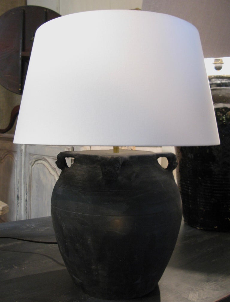 Pair of Old Clay Pot, Lamps, Lamp with Linen Shade, Lamps, Pair of ...