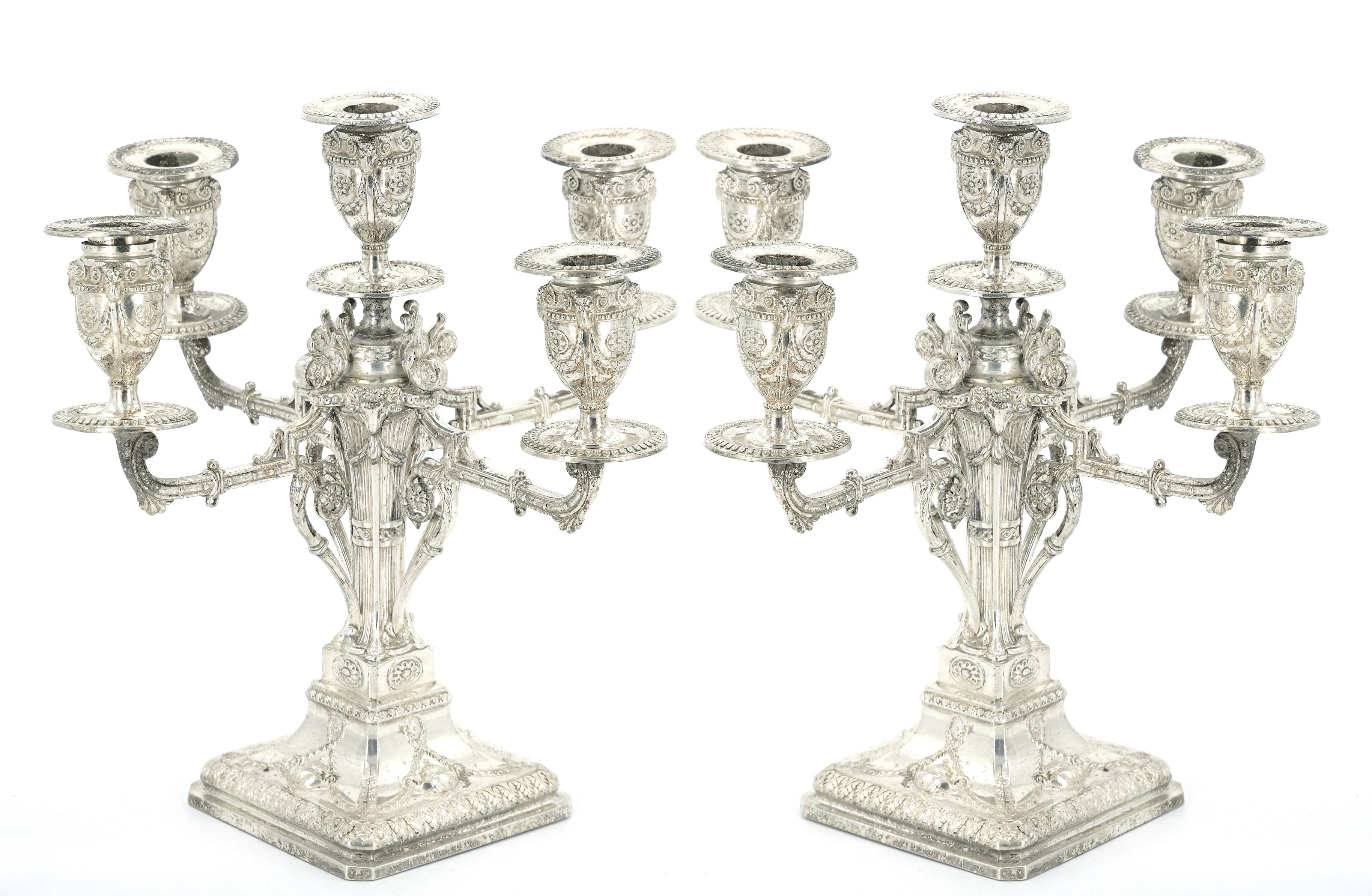 Pair of Old English Sheffield Silverplate Five Arm Candelabra For Sale ...