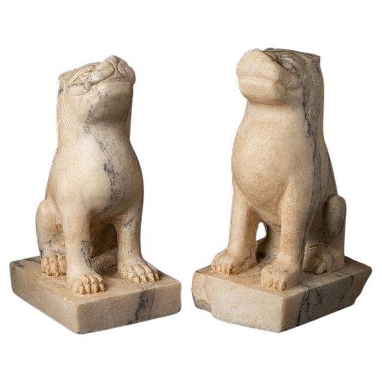 Pair of Old Marble Lion Statues from China For Sale at 1stDibs
