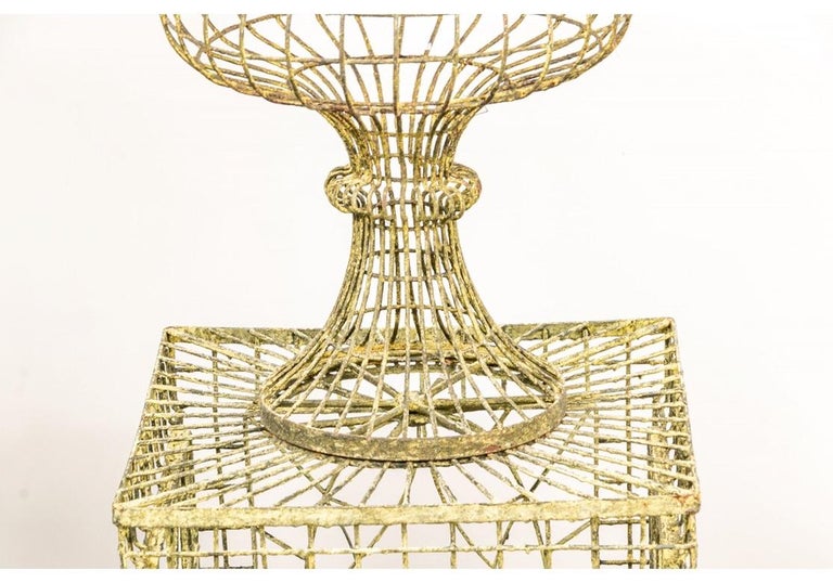 Pair of Older Painted Wire Garden Urns on Pedestals at 1stDibs