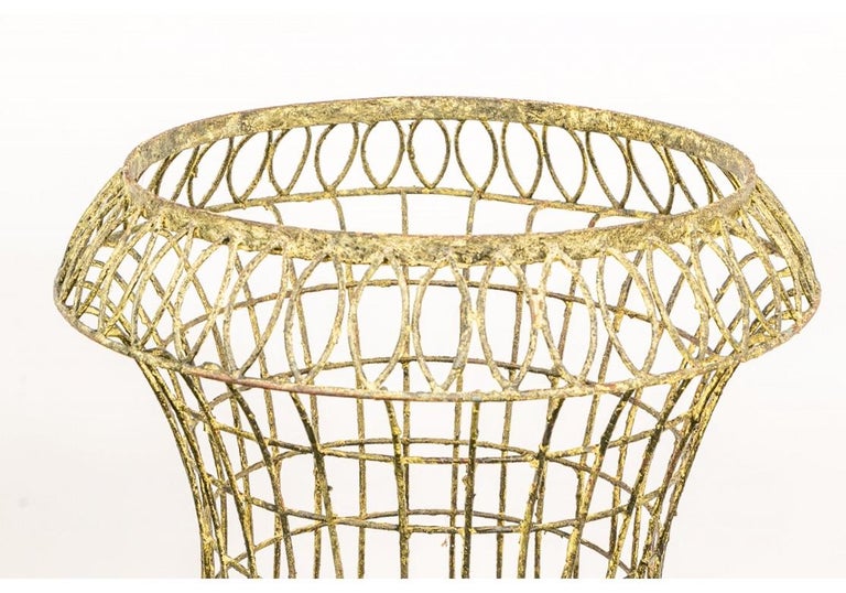 Pair of Older Painted Wire Garden Urns on Pedestals at 1stDibs