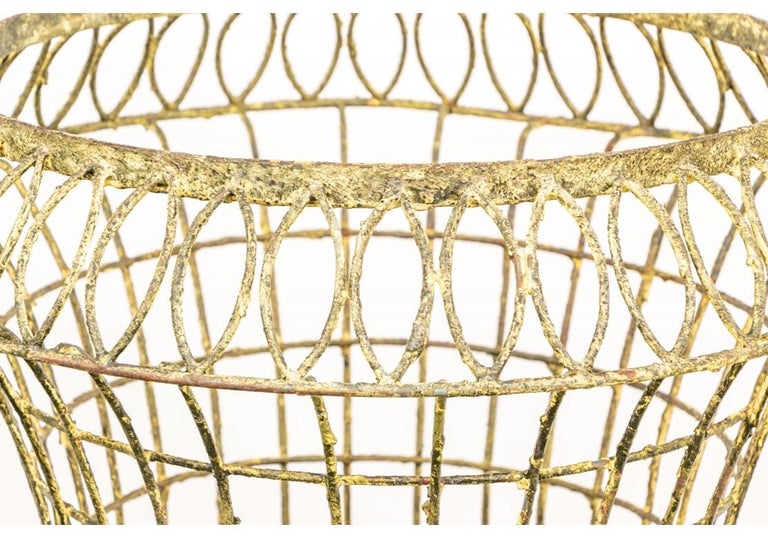 Pair of Older Painted Wire Garden Urns on Pedestals at 1stDibs