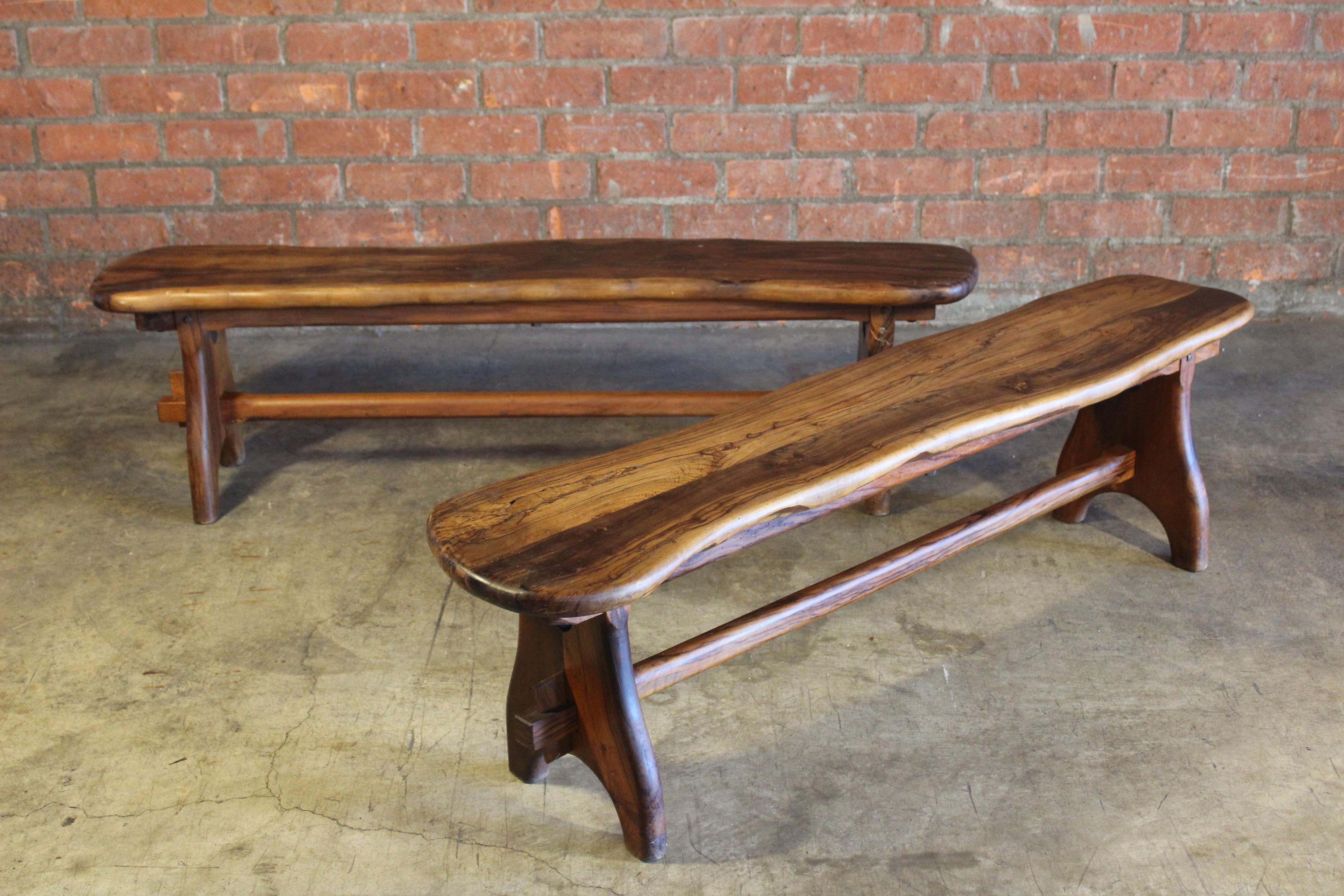 Pair of Olive Wood Benches, France, 1960s at 1stDibs