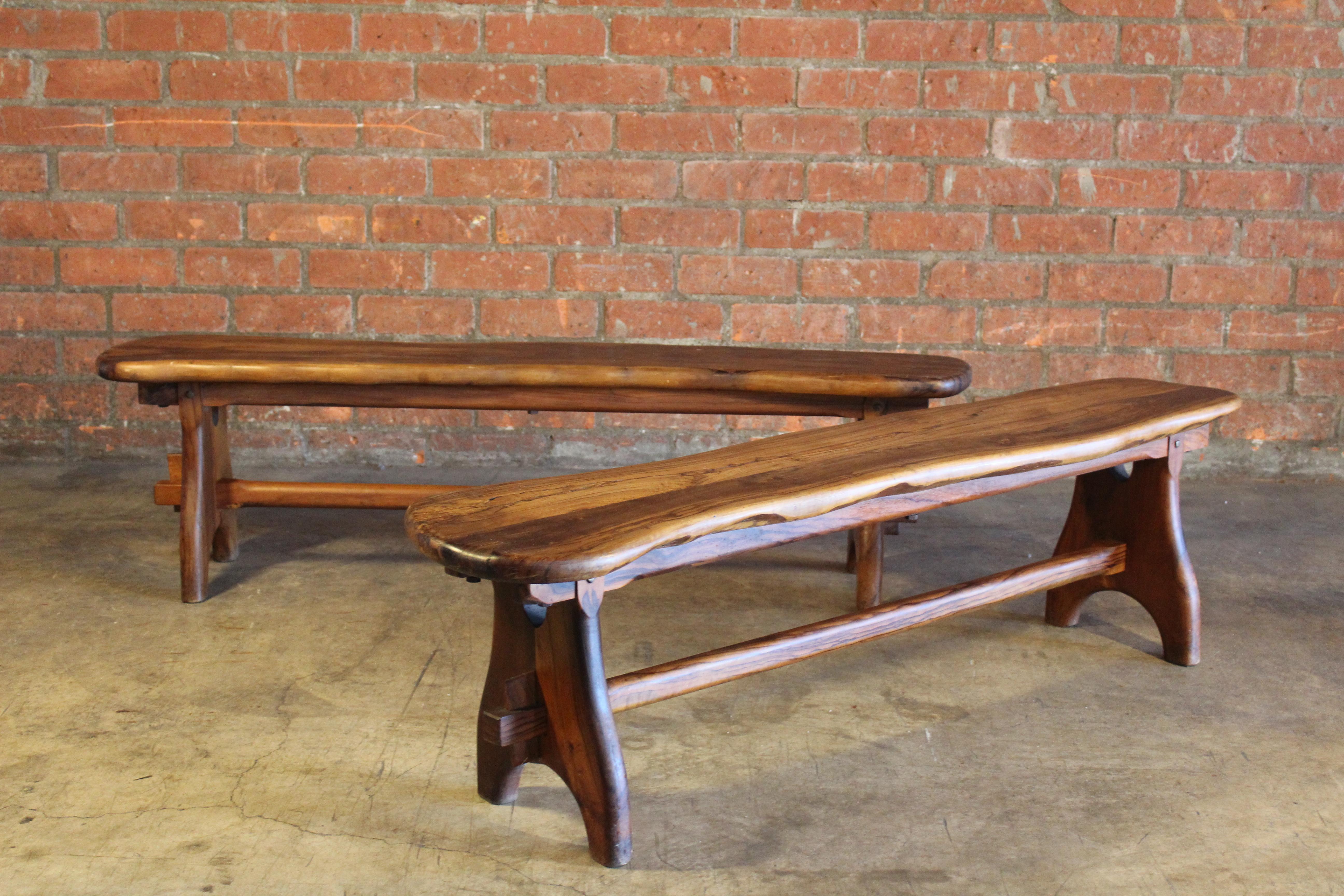 Pair of Olive Wood Benches, France, 1960s at 1stDibs