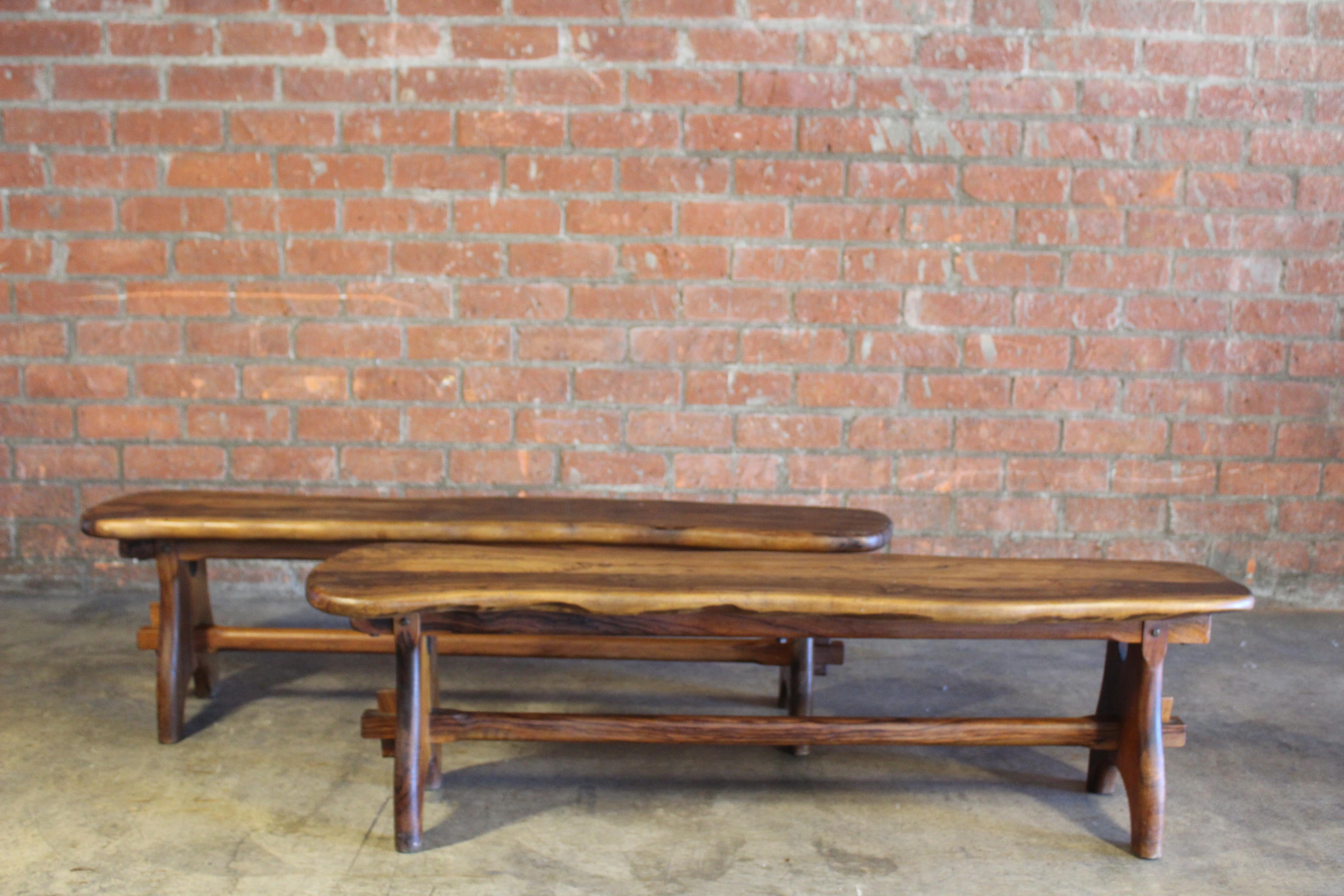 Pair of Olive Wood Benches, France, 1960s at 1stDibs