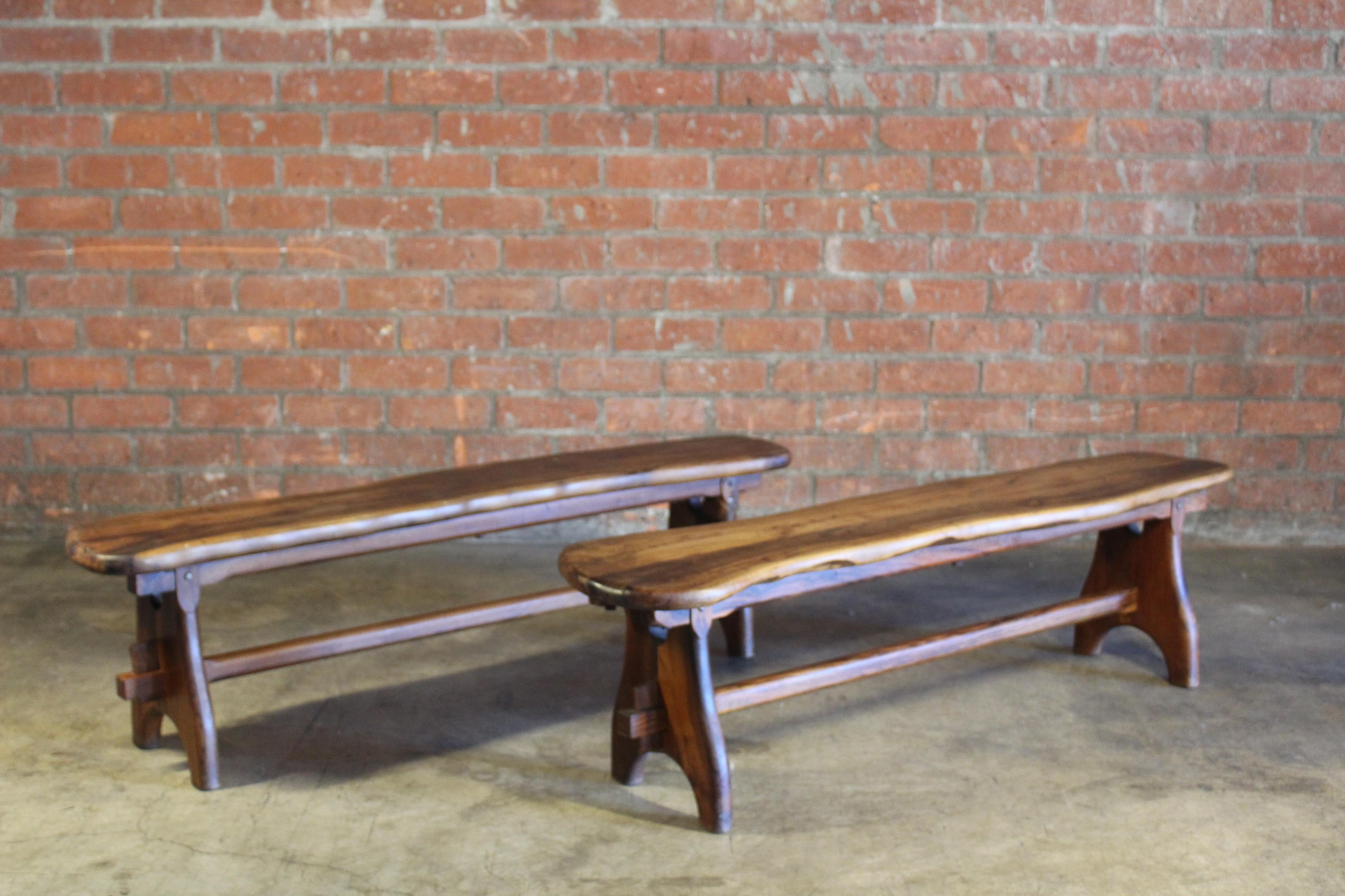 Pair of Olive Wood Benches, France, 1960s at 1stDibs