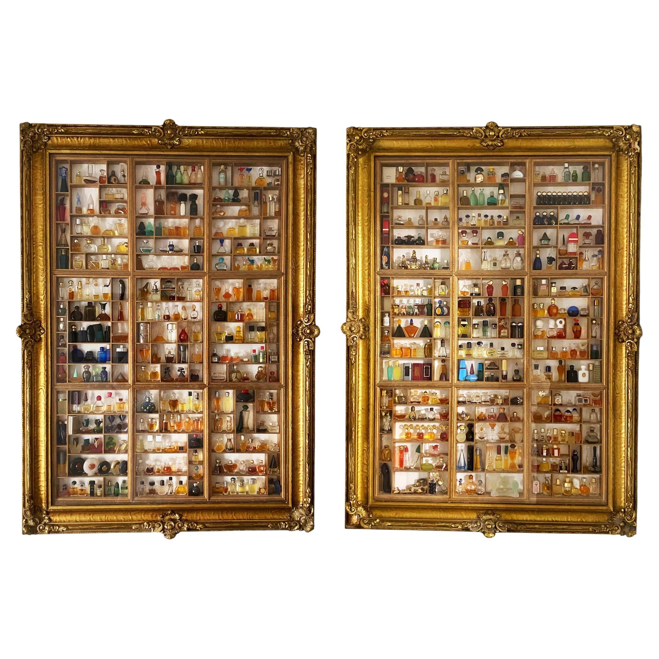 Pair of ONE OF A KIND Display CABINETS w/ Mini Perfume Bottle ...