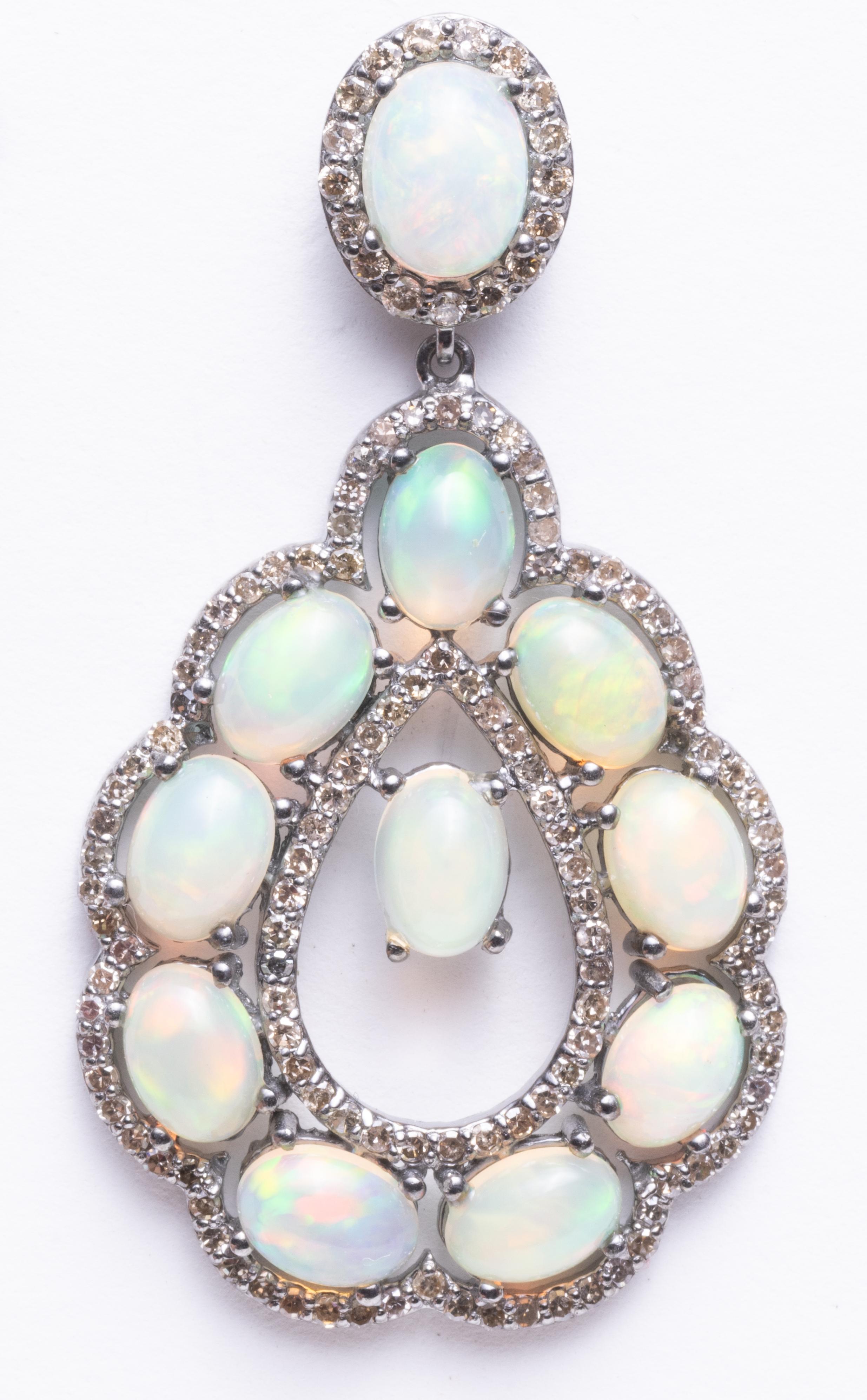 Pair of Opal and Diamond Chandelier Earrings at 1stDibs